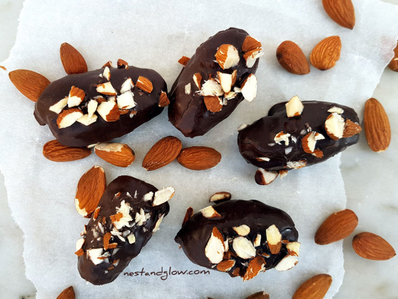 Almond Stuffed Medjool Dates Dipped in Raw Chocolate – Nest and Glow