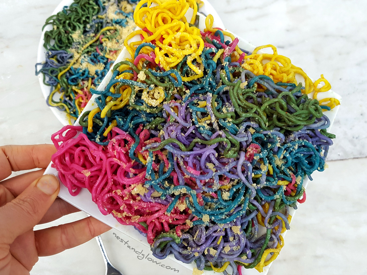 Natural Rainbow Noodles - naturally dyed using vegtables