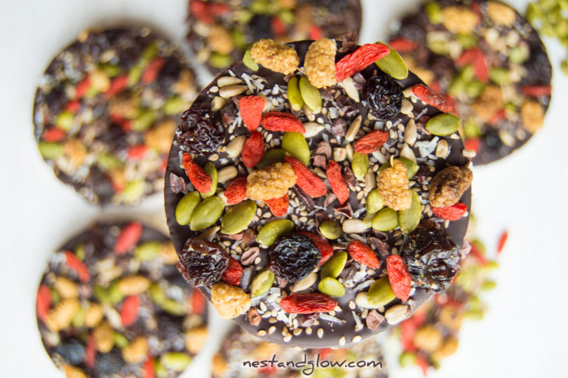 Chocolate Rice Cakes with Fruit and Seeds – Nest and Glow